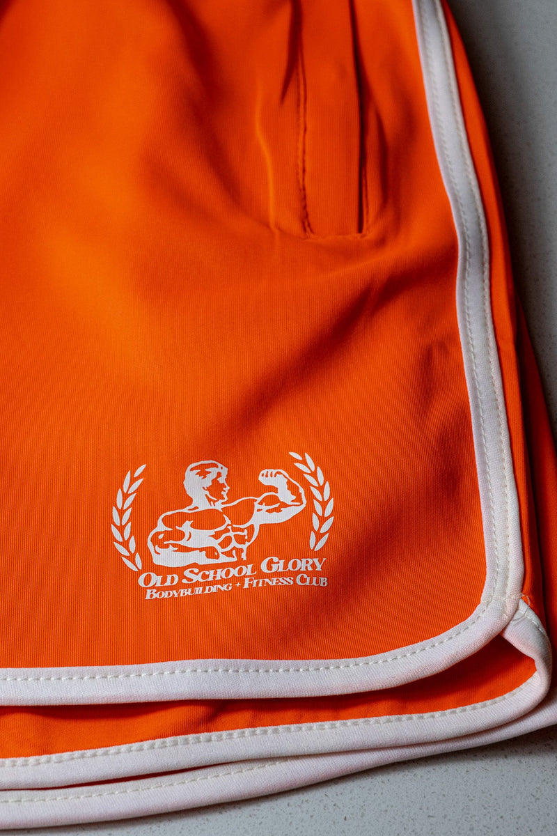 ORANGE STRIPED OLD SCHOOL SHORTS | RETRO GYM CLOTHING BUILT FOR YOU ...